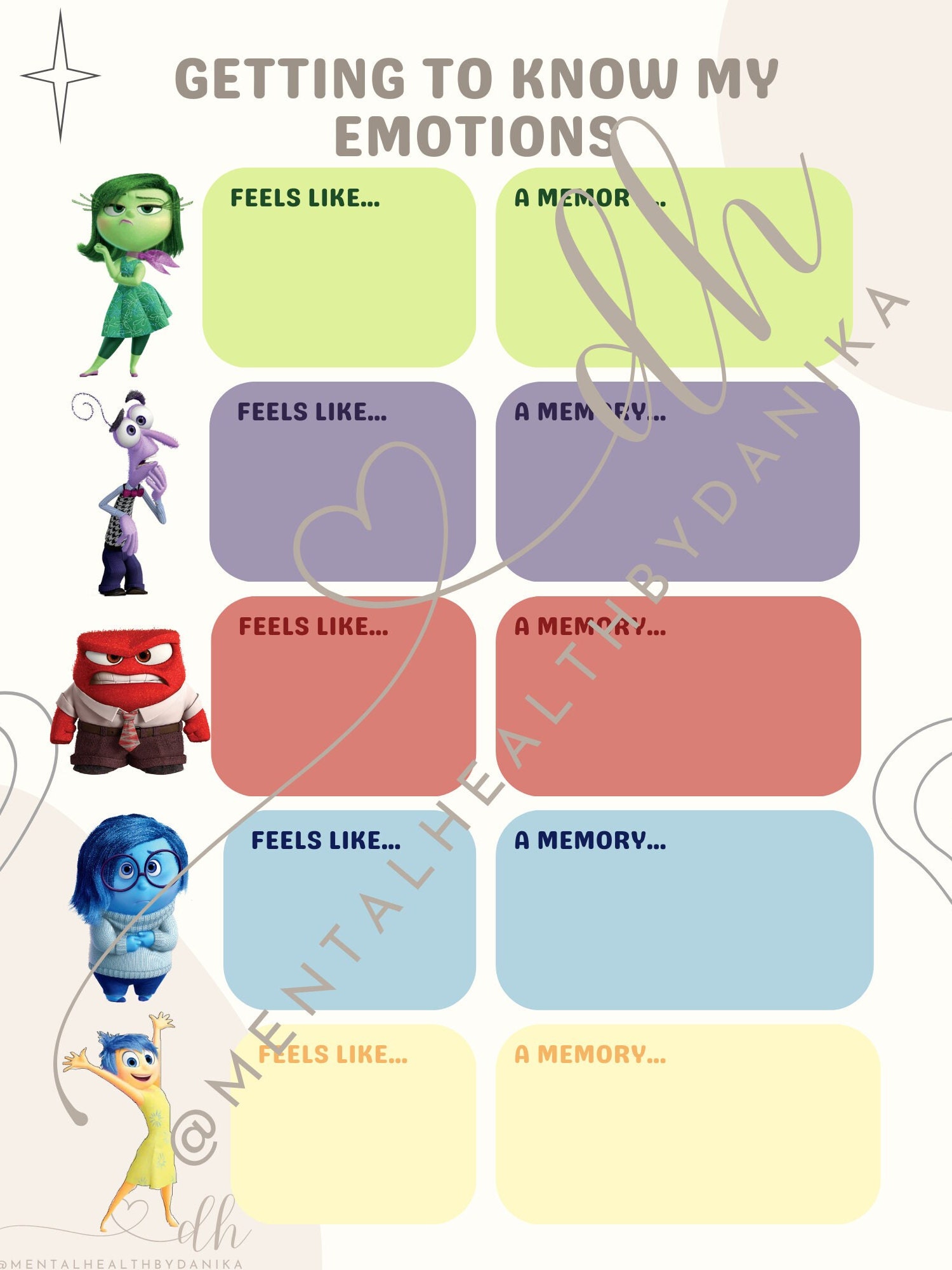 Inside Out Themed Emotional Regulation Printable Worksheets - Great for ...