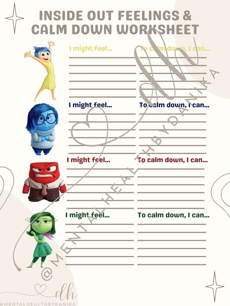 Inside Out Themed Emotional Regulation Printable Worksheets - Great for ...