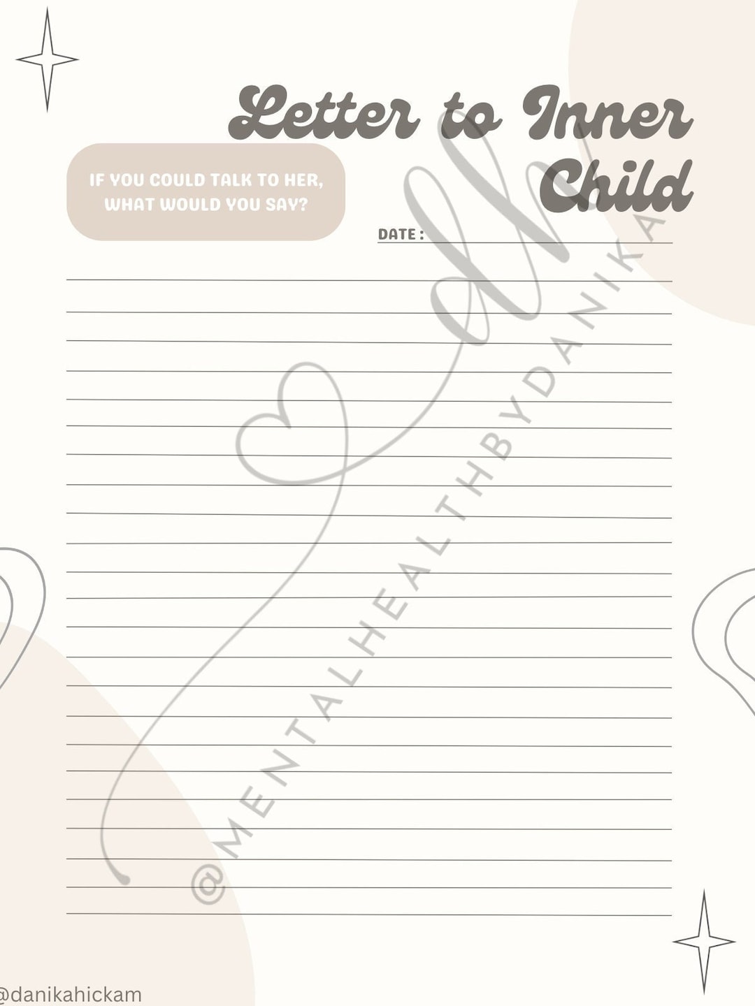Inner Child Letter Mental Health Therapy Worksheet - Etsy