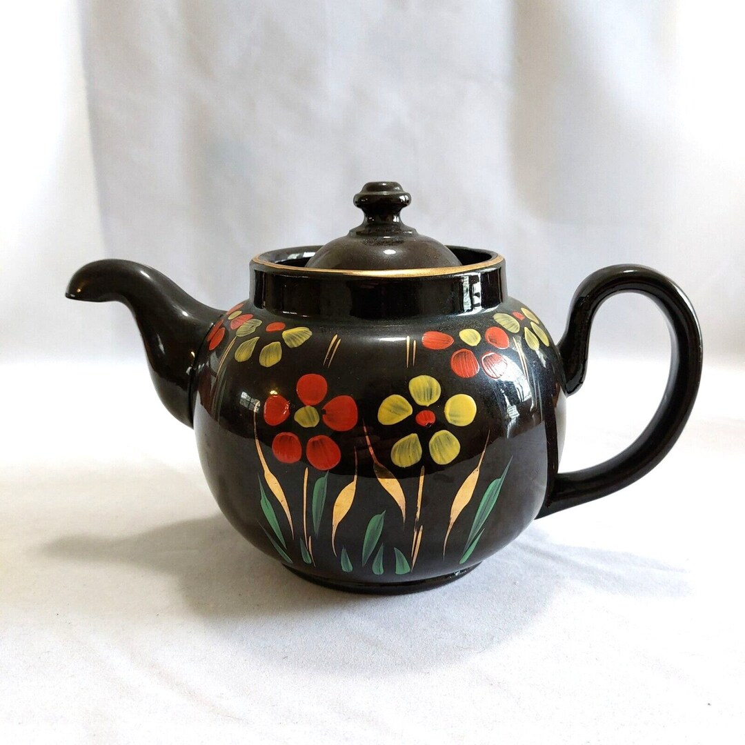 Vintage Alcock Lindley & Bloore ALB Brown Hand Painted Floral Teapot ...