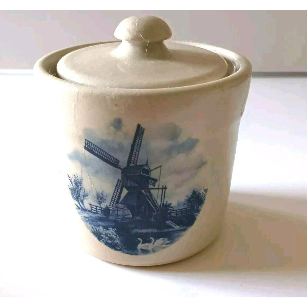 Shaker & Thangs Pottery, Windmill, 4 in Crock With Lid Made in Marshall ...