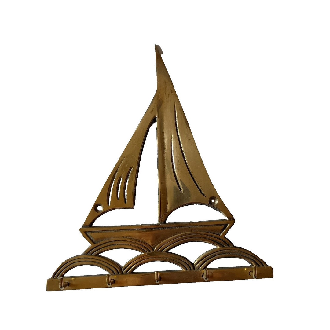 Brass Wall Key Holder Sail Boat Waves Vintage 5 Hooks Nautical 7 X 7 - Etsy