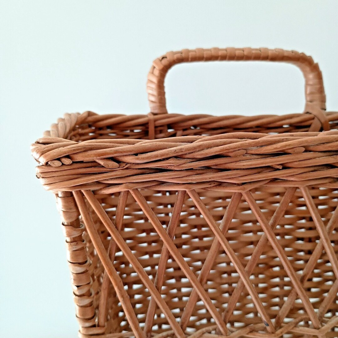 Wicker Storage Basket With Handle. Can Sit Upright on Desk or Be Hung ...