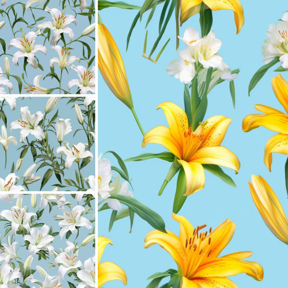 Lily Patterns - Popular Types, Seamless Tiles, 300 DPI, 12inch, JPG ...