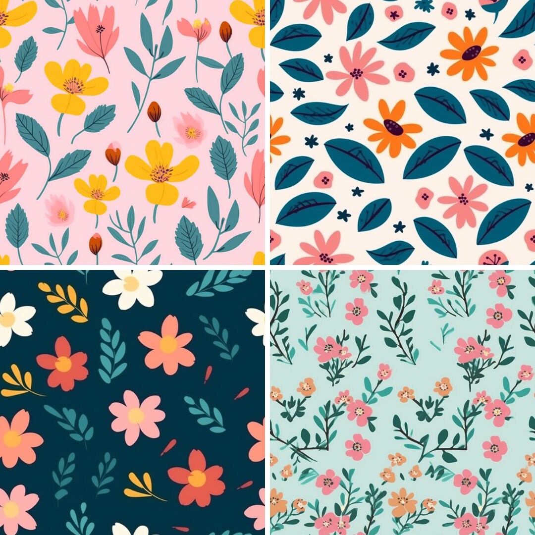 Flowers Digital Paper, Flowers Seamless Pattern, Floral Prints, Flowers ...