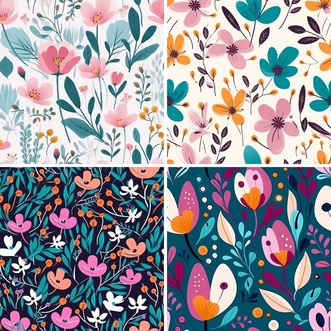 Flowers Digital Paper, Flowers Seamless Pattern, Floral Prints, Flowers ...