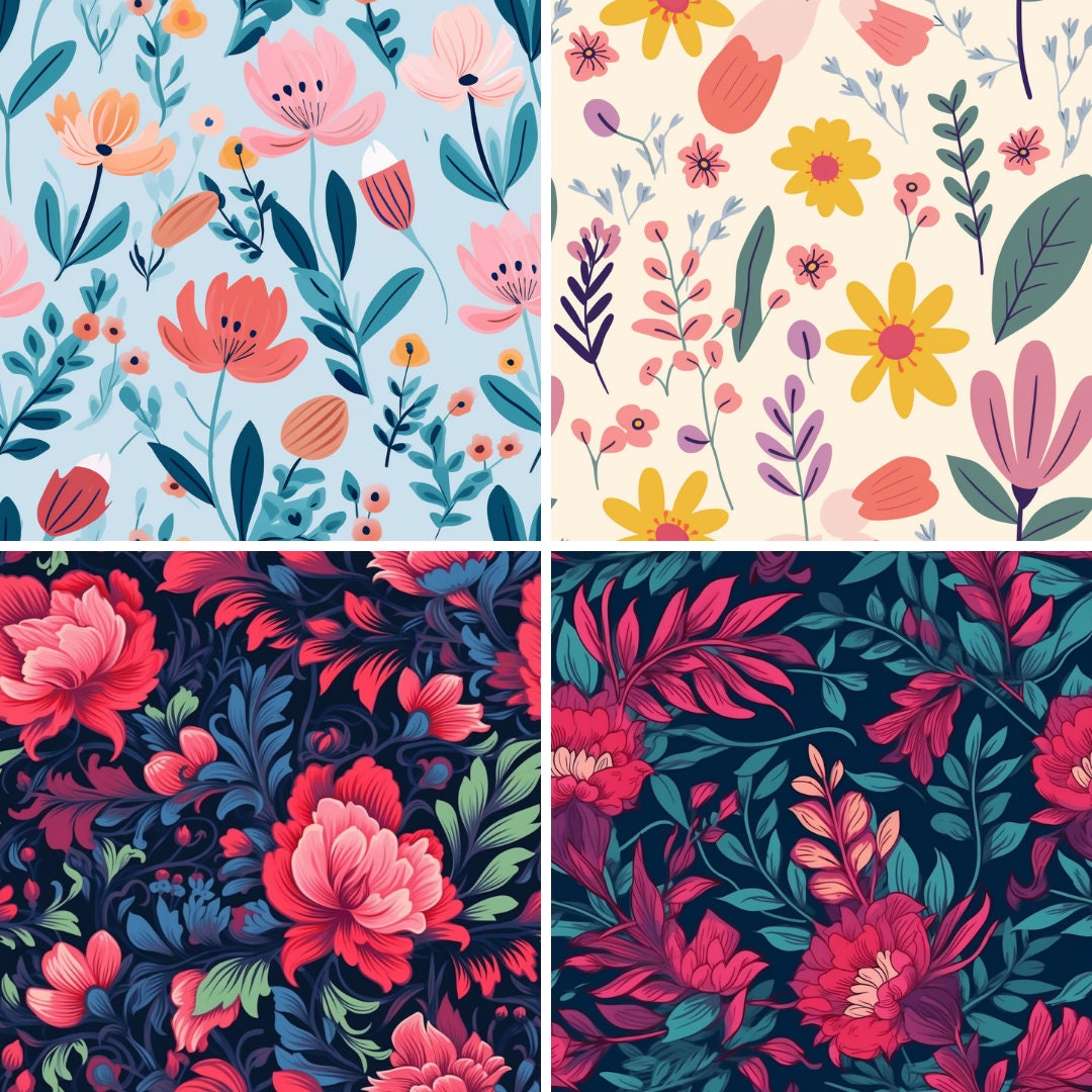 Flowers Digital Paper, Flowers Seamless Pattern, Floral Prints, Flowers ...