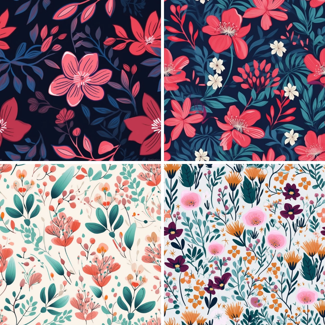 Flowers Digital Paper, Flowers Seamless Pattern, Floral Prints, Flowers ...