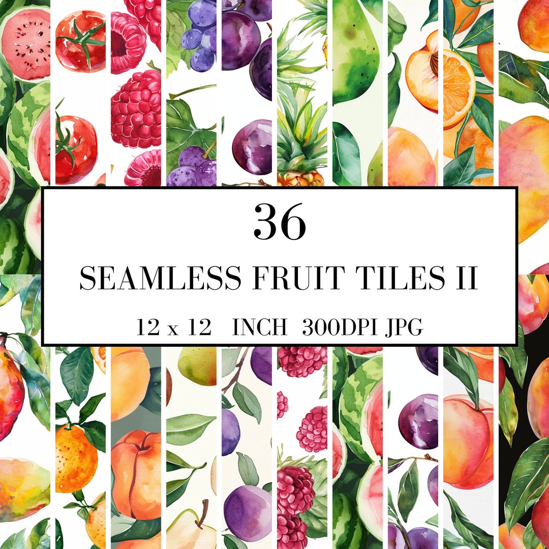 36 Fruit Patterns 2 - Popular Fruit, Seamless Tiles, 300 DPI, 12inch ...