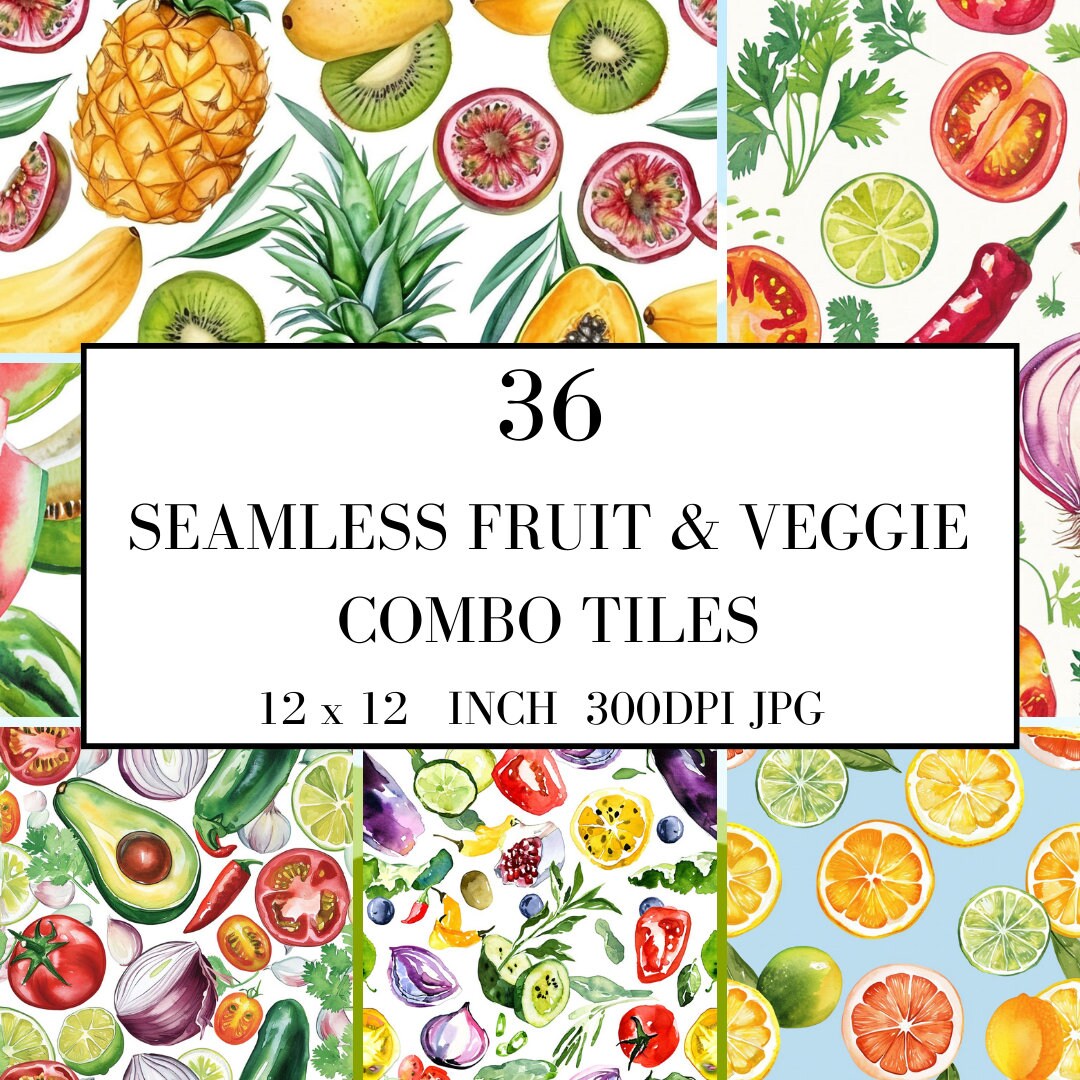 36 Fruit & Veggie Patterns - Popular Fruit, Seamless Tiles, 300 DPI ...
