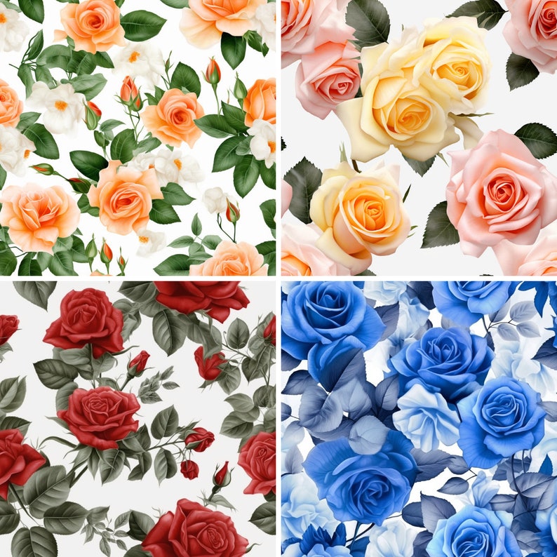 Rose Patterns - Popular Colors, Seamless Tiles, 300 DPI, 12inch, JPG ...