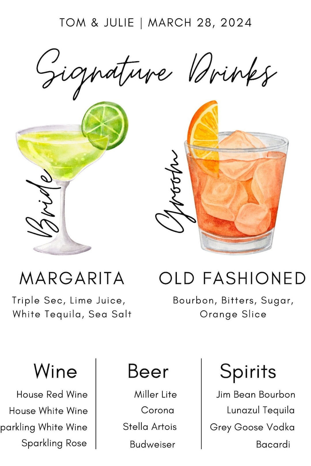 Elegant Wedding Signature Cocktail Menu & Bar Menu - Printable Digital ...
