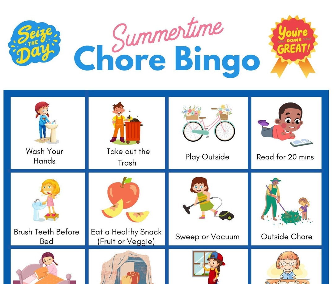 Summertime Chore Chart Bingo - Kids Have Fun With This Chore Chart ...