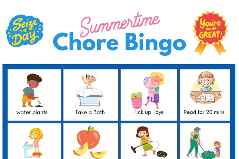 Summertime Chore Chart Bingo - Kids Have Fun With This Chore Chart ...