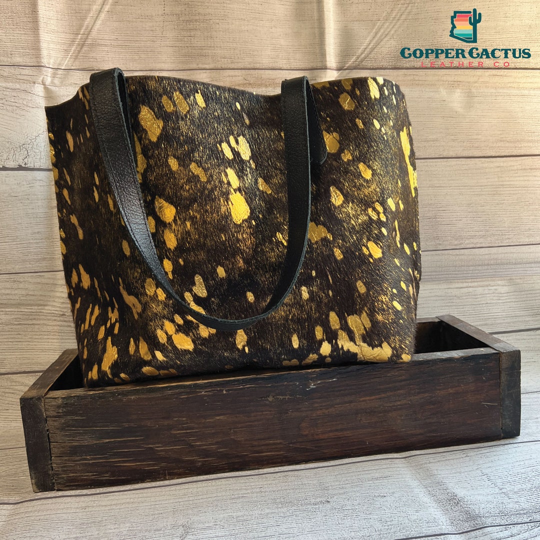 Cowhide Tote Handmade With Black & Gold Acid Wash Hair on Hide and ...