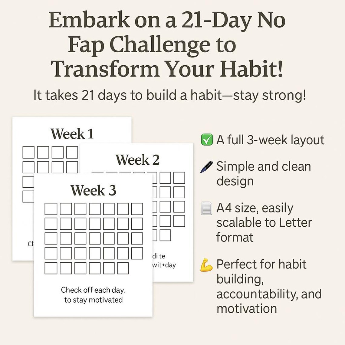 21-day No Fap Challenge Tracker: Minimalist Habit Building (digital ...