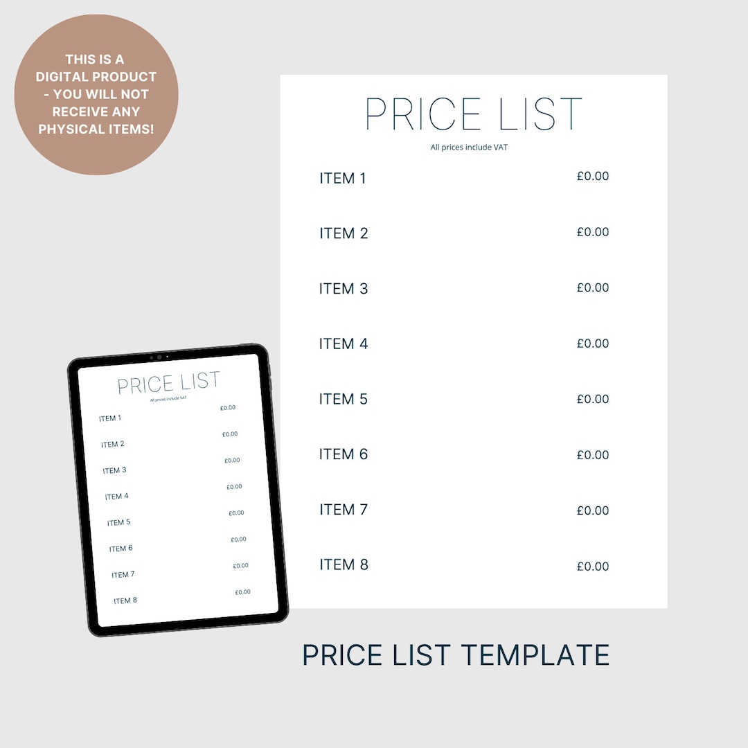 Price List Template, Business Price List, Hairdresser Price List, Salon ...