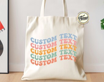 Custom Tote Bag, Repeated Text Totes, Bridesmaid Totes, Wedding Party ...