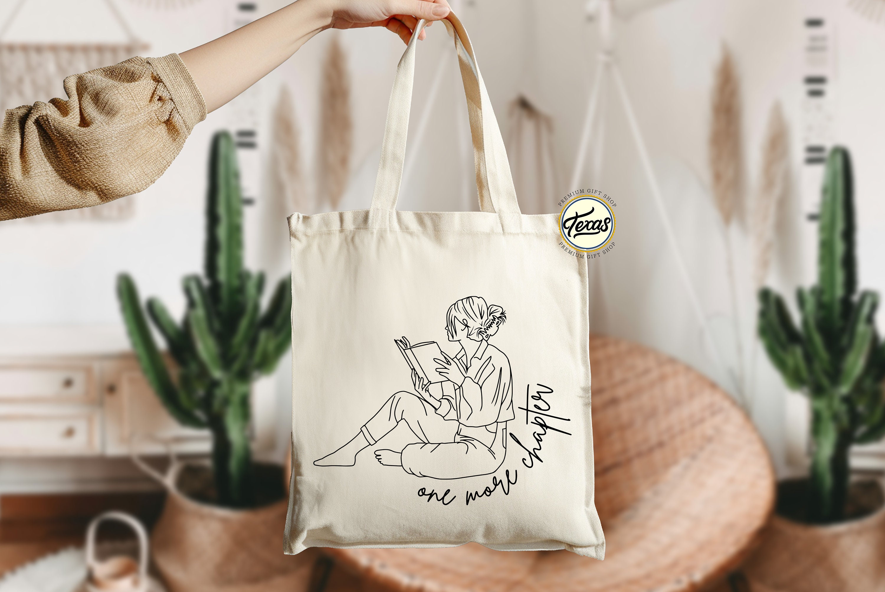 One More Chapter Tote Bag: Line Art Book Lover Gift - Etsy