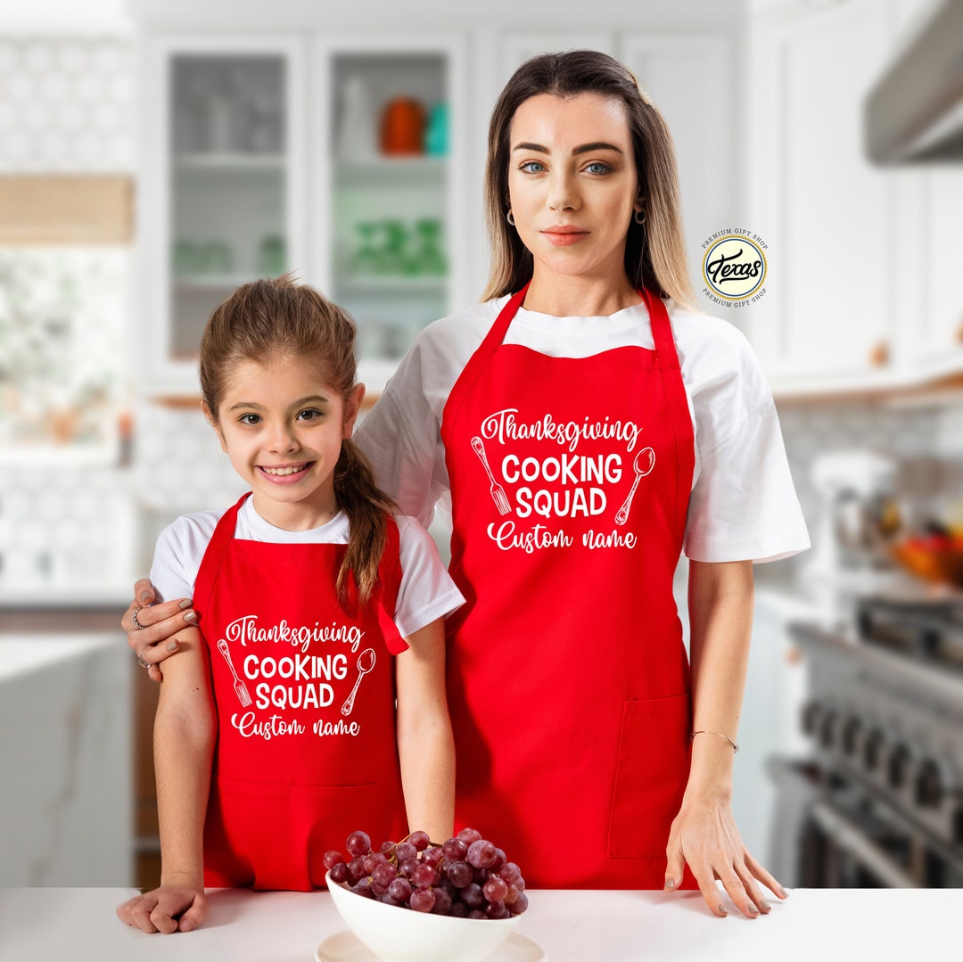 Custom Name Thanksgiving Apron, Cooking Squad Apron, Personalized ...
