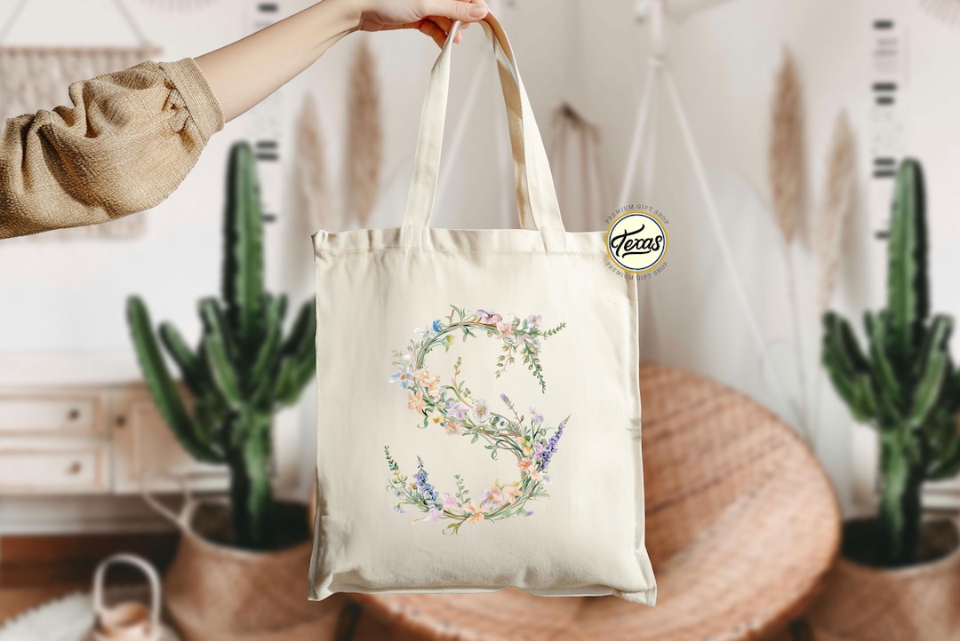 Custom Floral Initial Tote Bag: Wildflower Monogram Totes - Etsy
