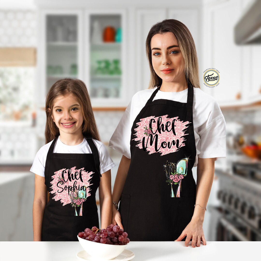 Personalized Mom and Me Matching Apron Set, Custom Kids Name Apron ...