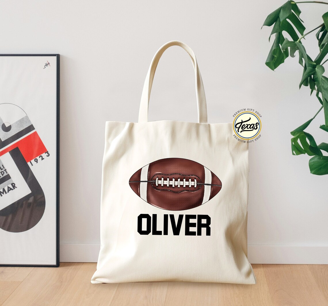 Custom Name Football Tote Bag: Personalized Sports Gift - Etsy