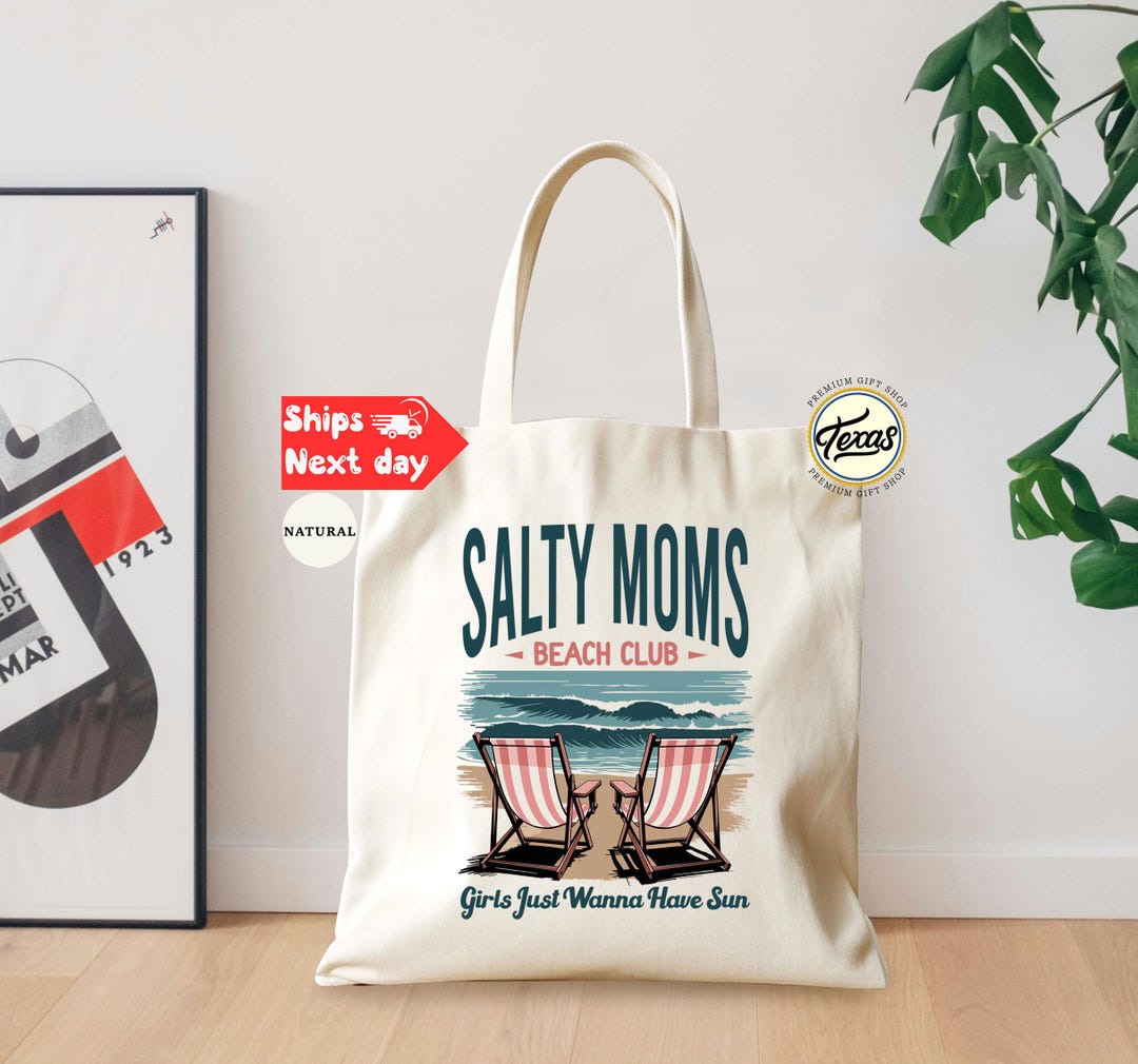 Salty Moms Beach Club Tote Bag: Funny Summer Vibes, Canvas Mama Bag - Etsy