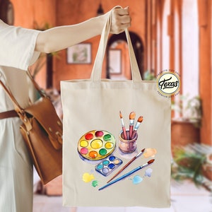 Watercolor Rainbow Painter Tote Bag, Watercolor Stuff Bag, Artist Tote ...