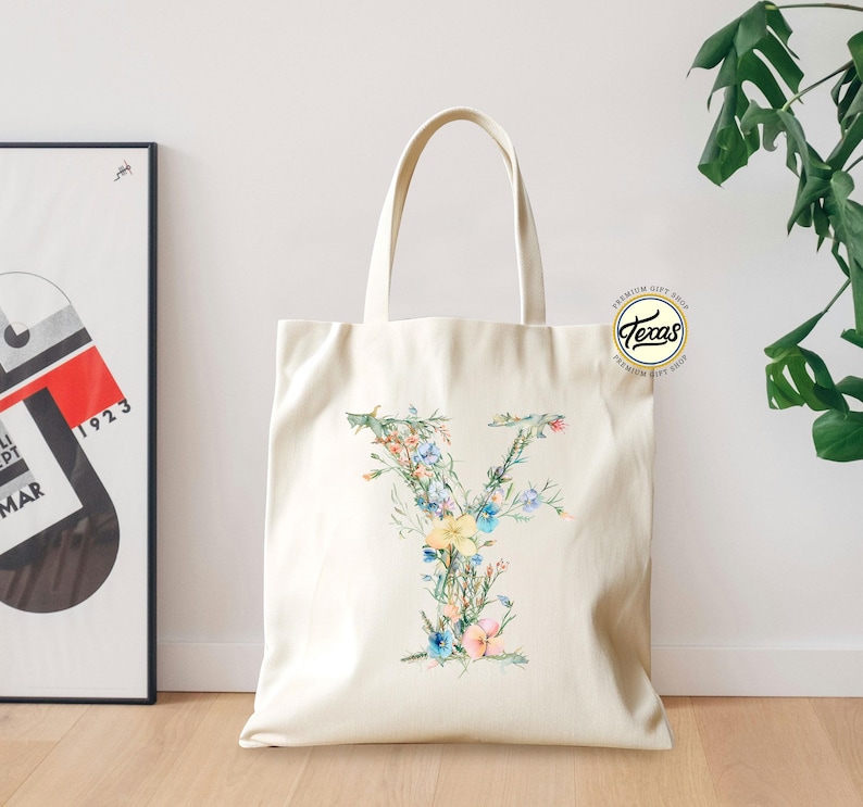 Custom Floral Initial Tote Bag: Wildflower Monogram Totes - Etsy