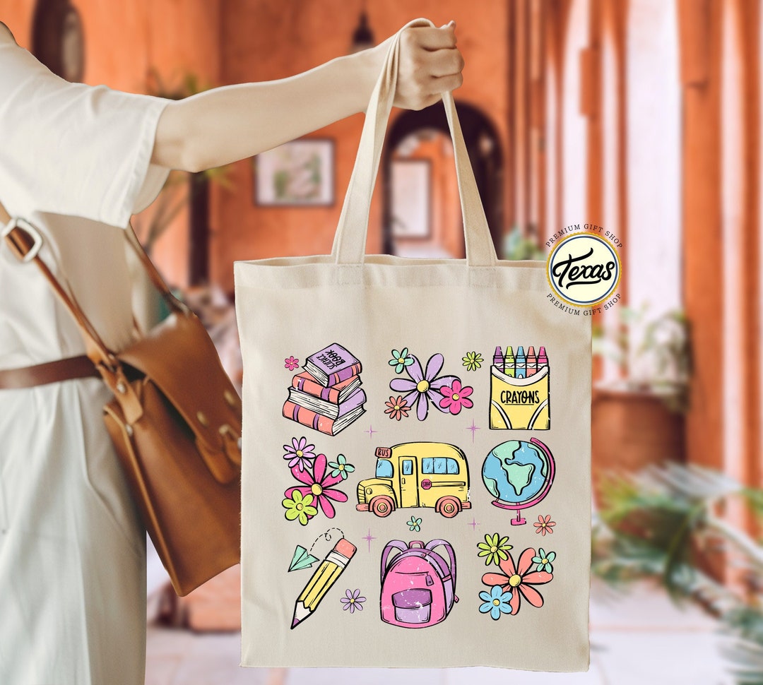 Back to School Doodles Tote Bag, Student Bag, Teacher Bag, School Bus ...