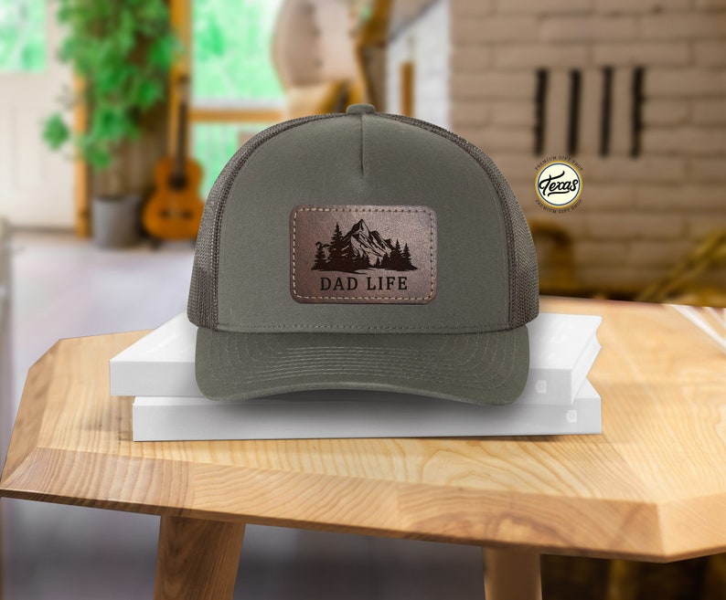 Custom Mountain 'dad Life' Leather Patch Trucker Hat - Etsy