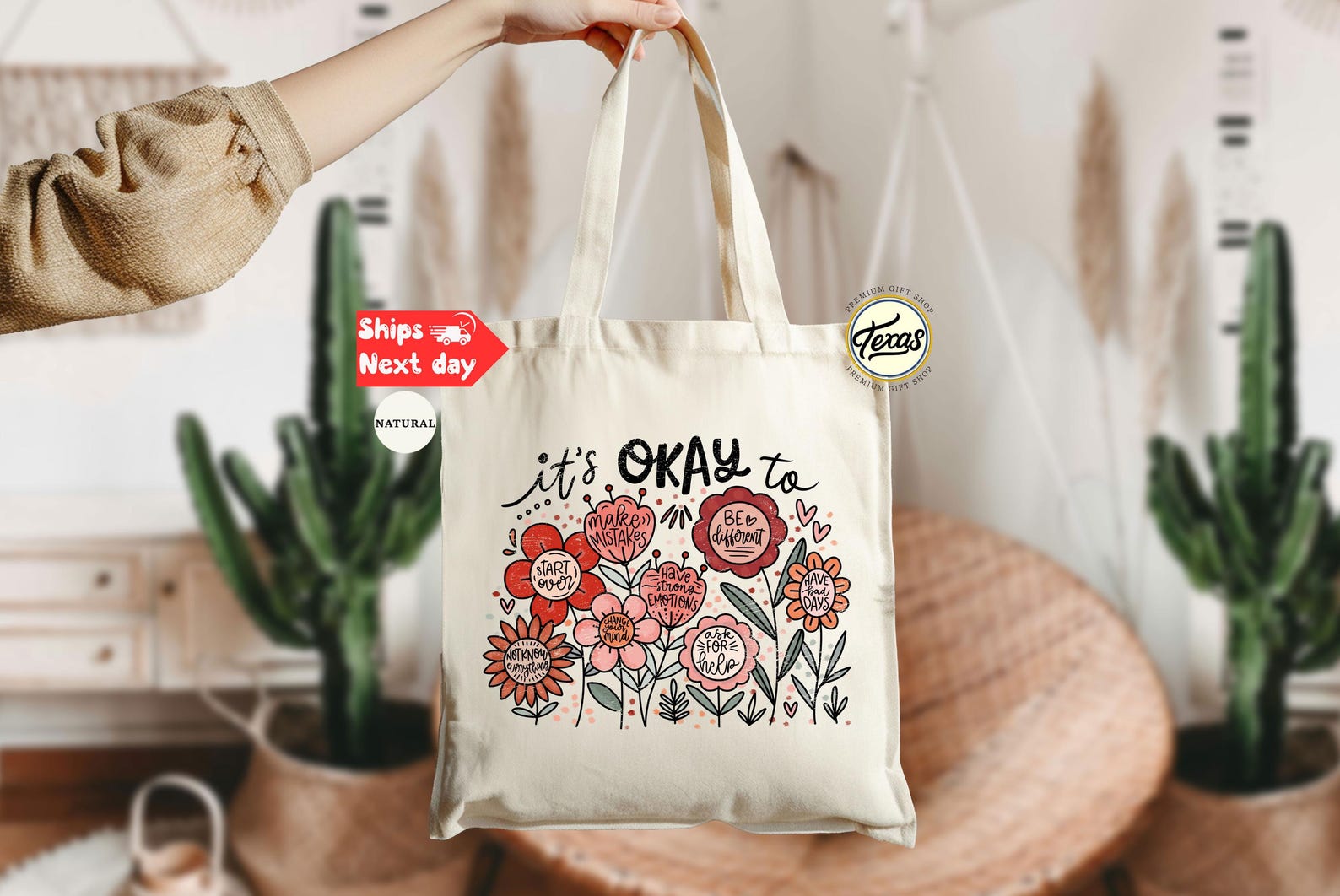 Floral 'it's Okay To' Tote Bag: Boho Motivational Gift - Etsy