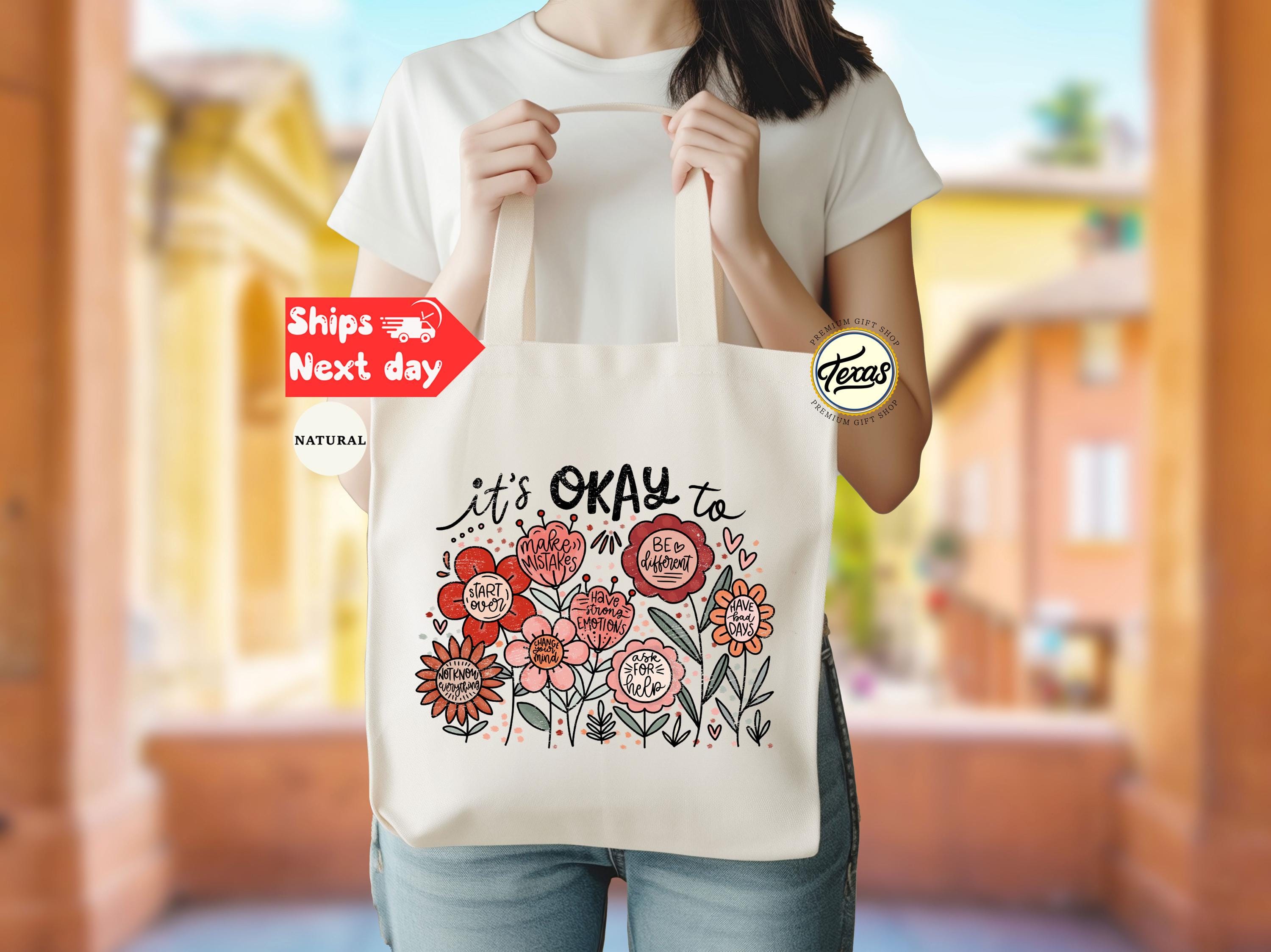 Floral 'it's Okay To' Tote Bag: Boho Motivational Gift - Etsy