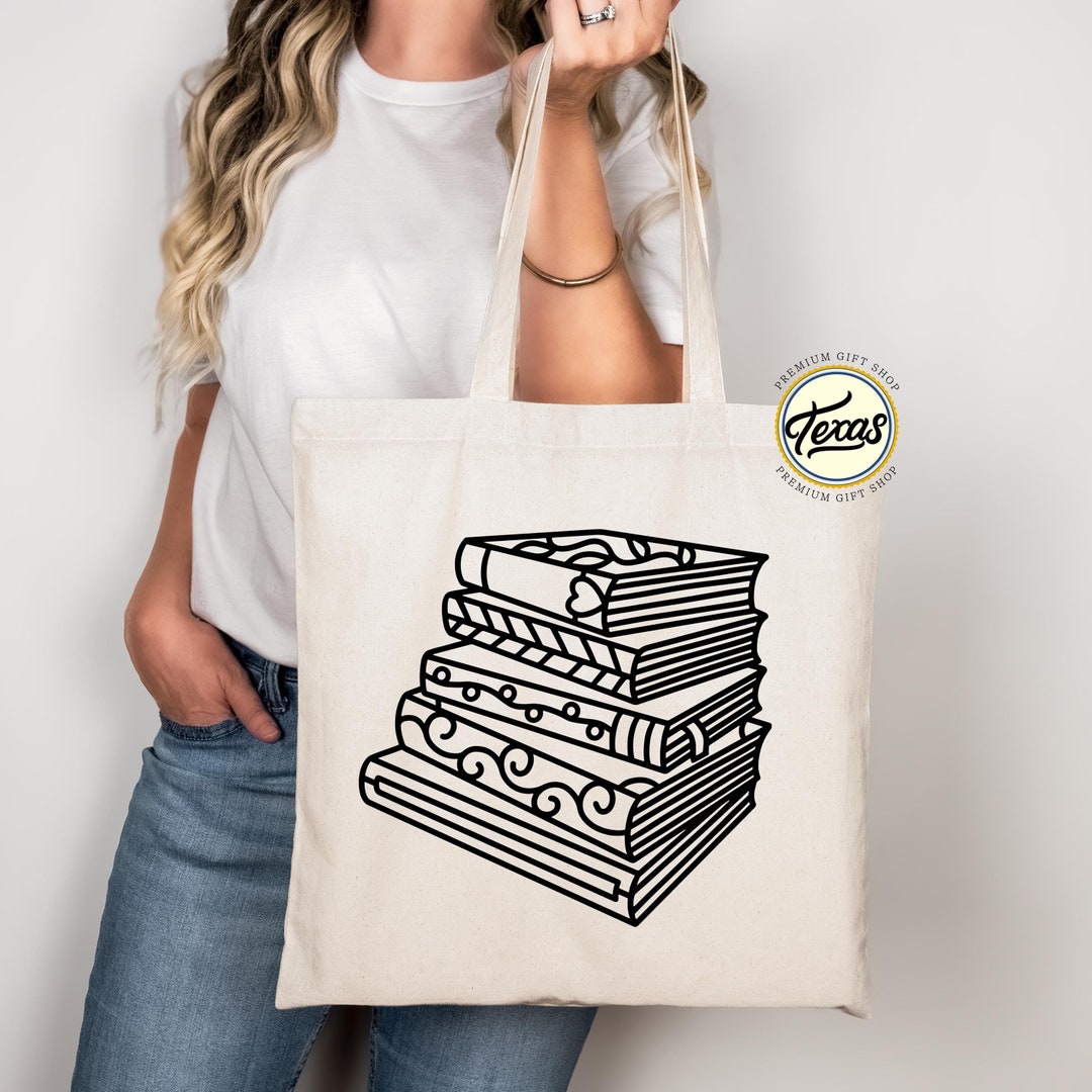 Stack of Books Tote Bag, Book Bag, Library Tote Bag, Reading Tote Bags ...