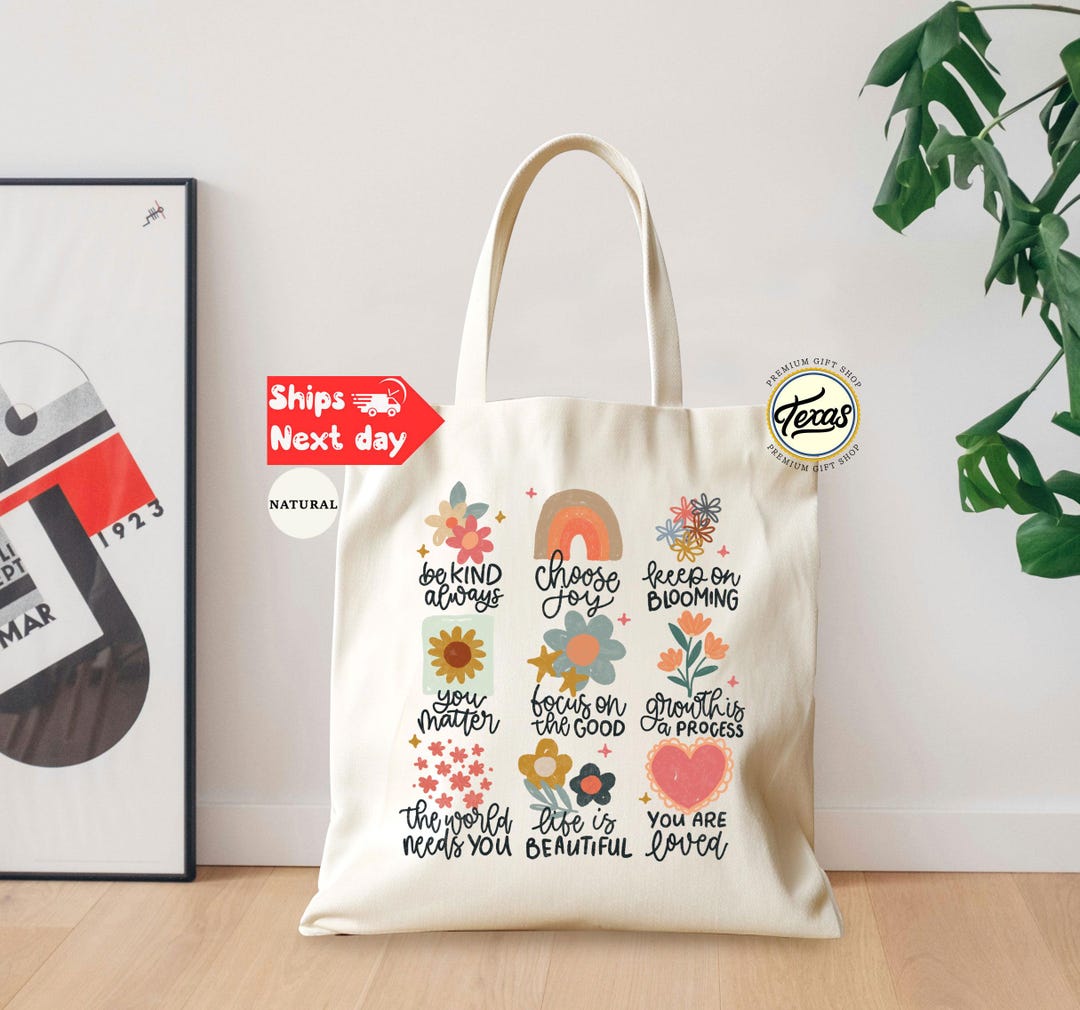 Floral Positive Affirmation Tote Bag: Rainbow Boho Kindness - Etsy