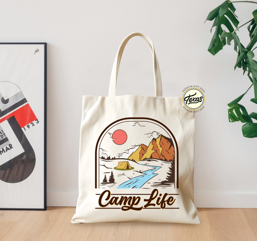 Camp Life Tote Bag: Nature, Tent & River Totes - Etsy