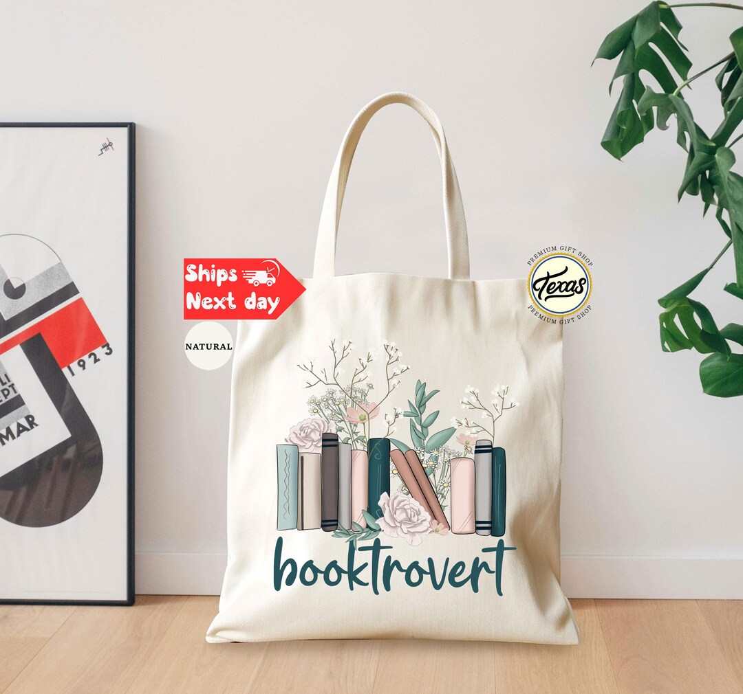 Booktrovert Tote Bag, Floral Book Tote Bag, Bookworm Gifts, Bookish ...