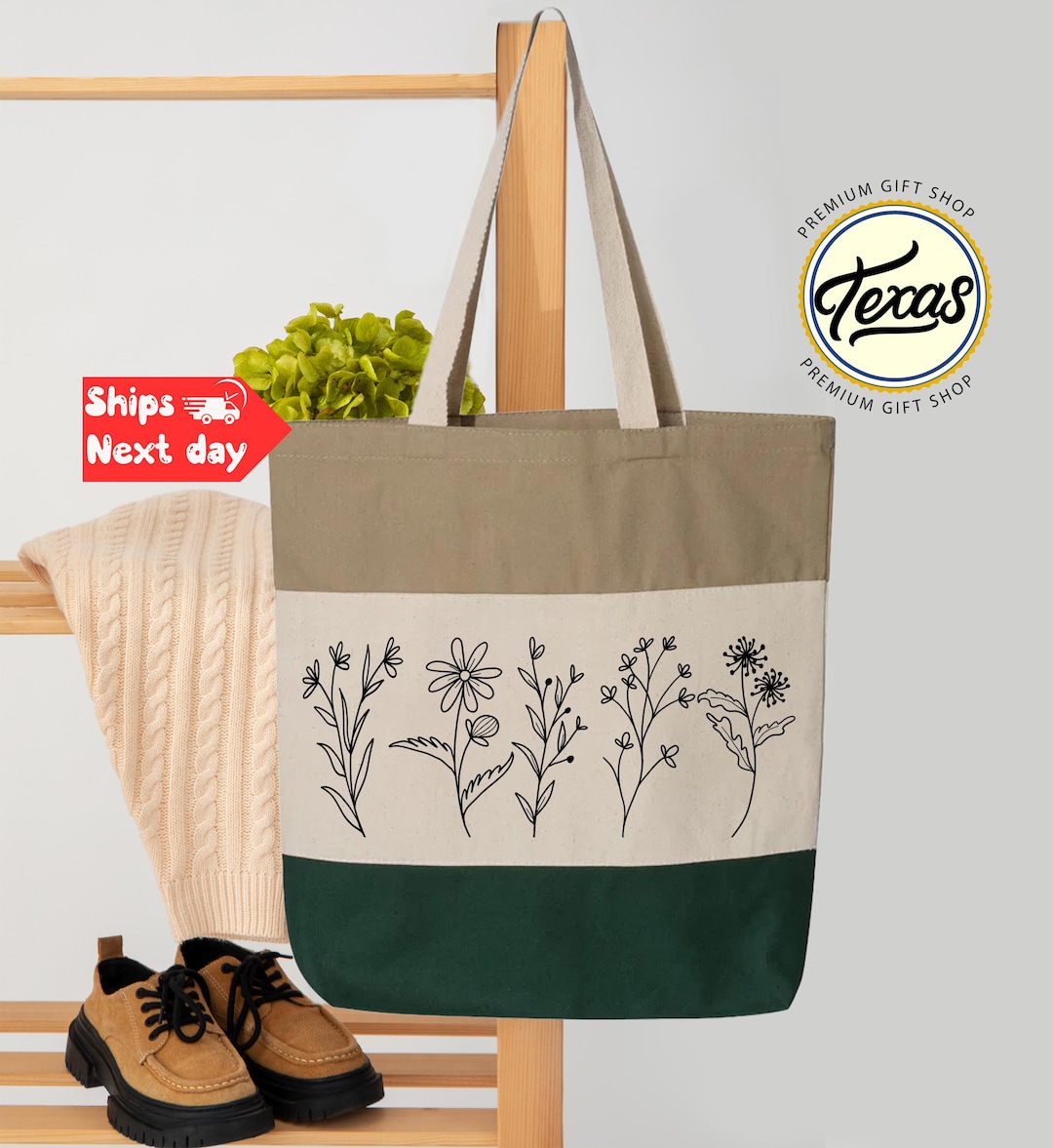 Wildflower Tote Bag: Tri-color Botanical Bag - Etsy