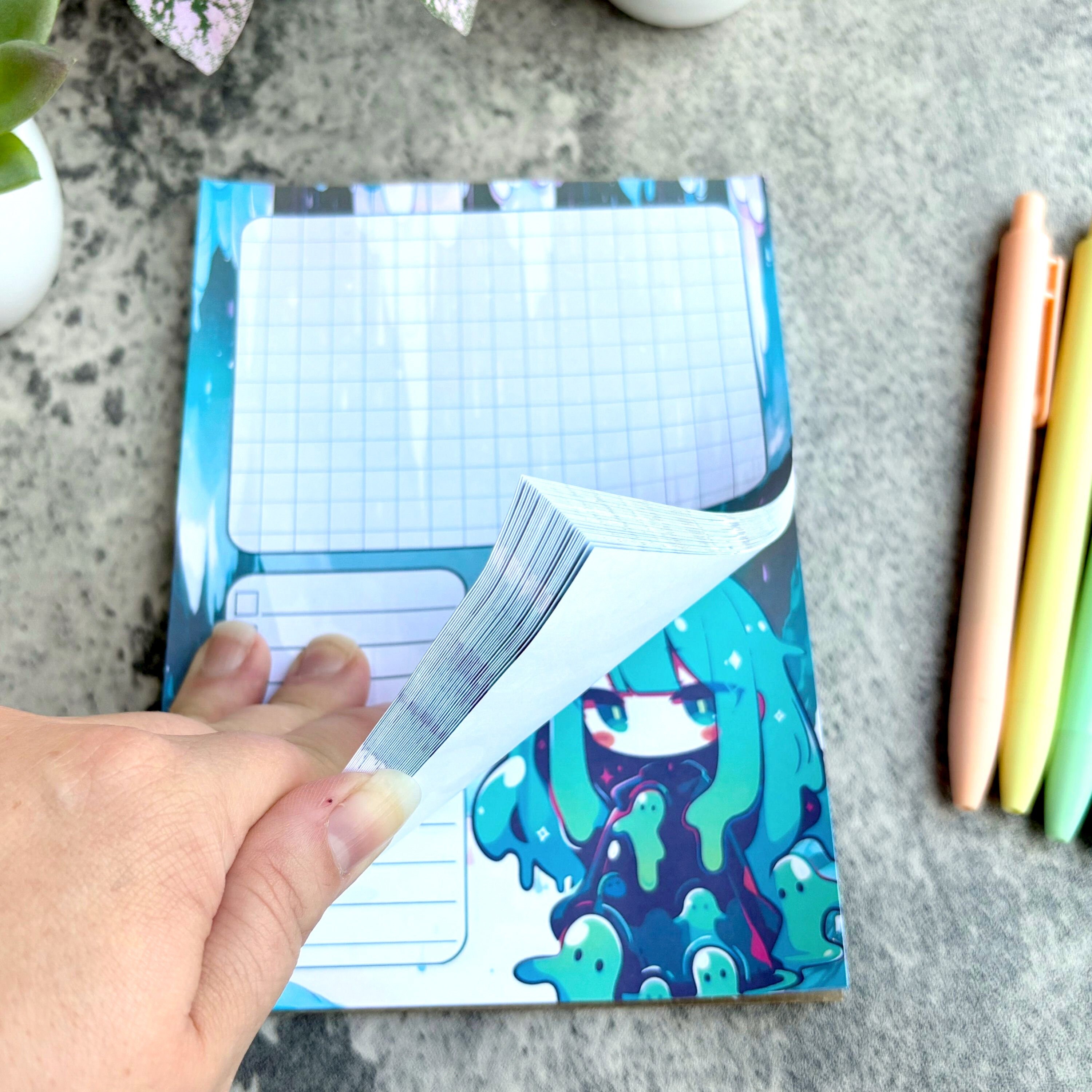 Kawaii Slime Girl Notepad, Cute Aesthetic Memo Pad, Notepad for ...