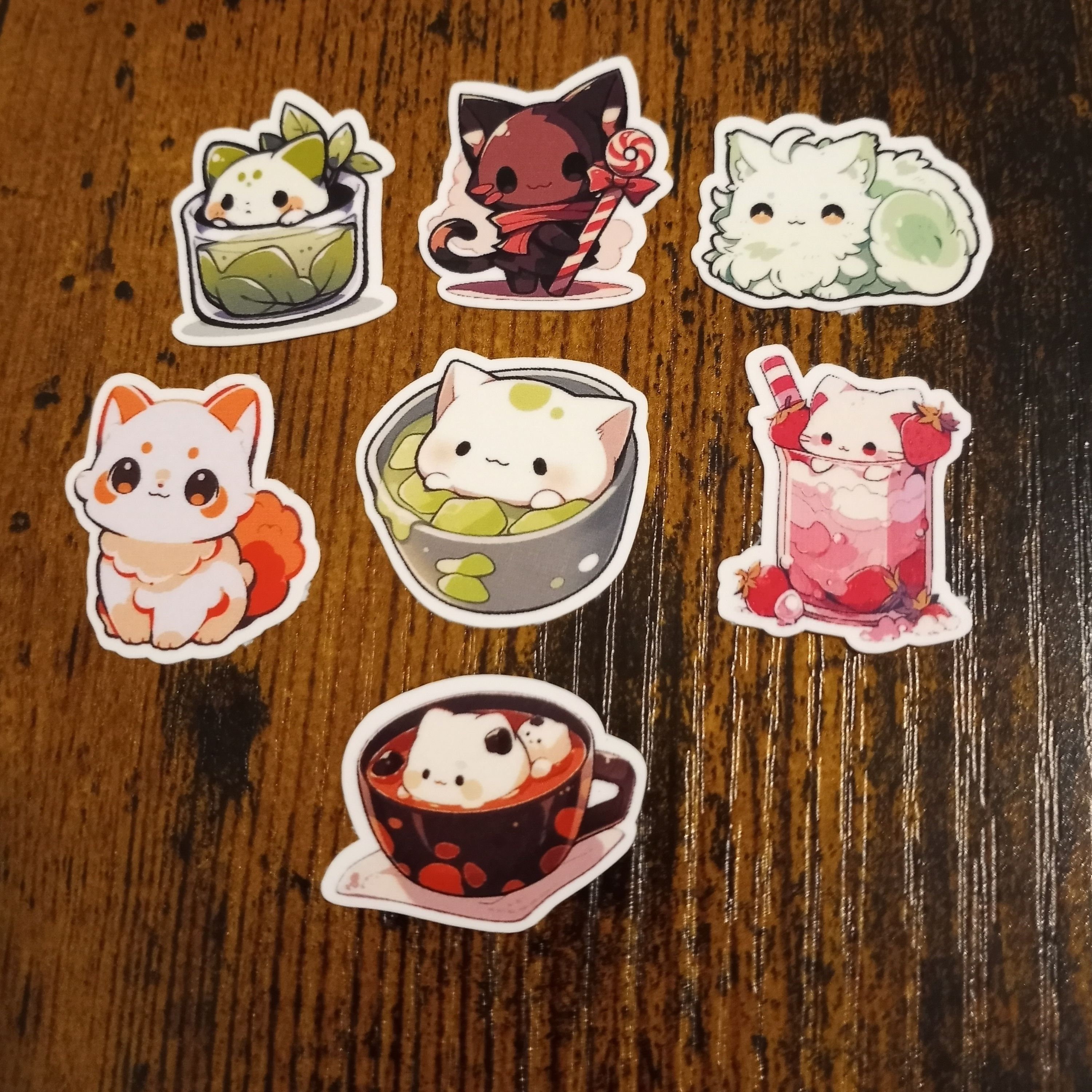 Cafe Cats Vinyl Sticker Sheet, Kawaii Aesthetic, Beverage-themed Cats ...