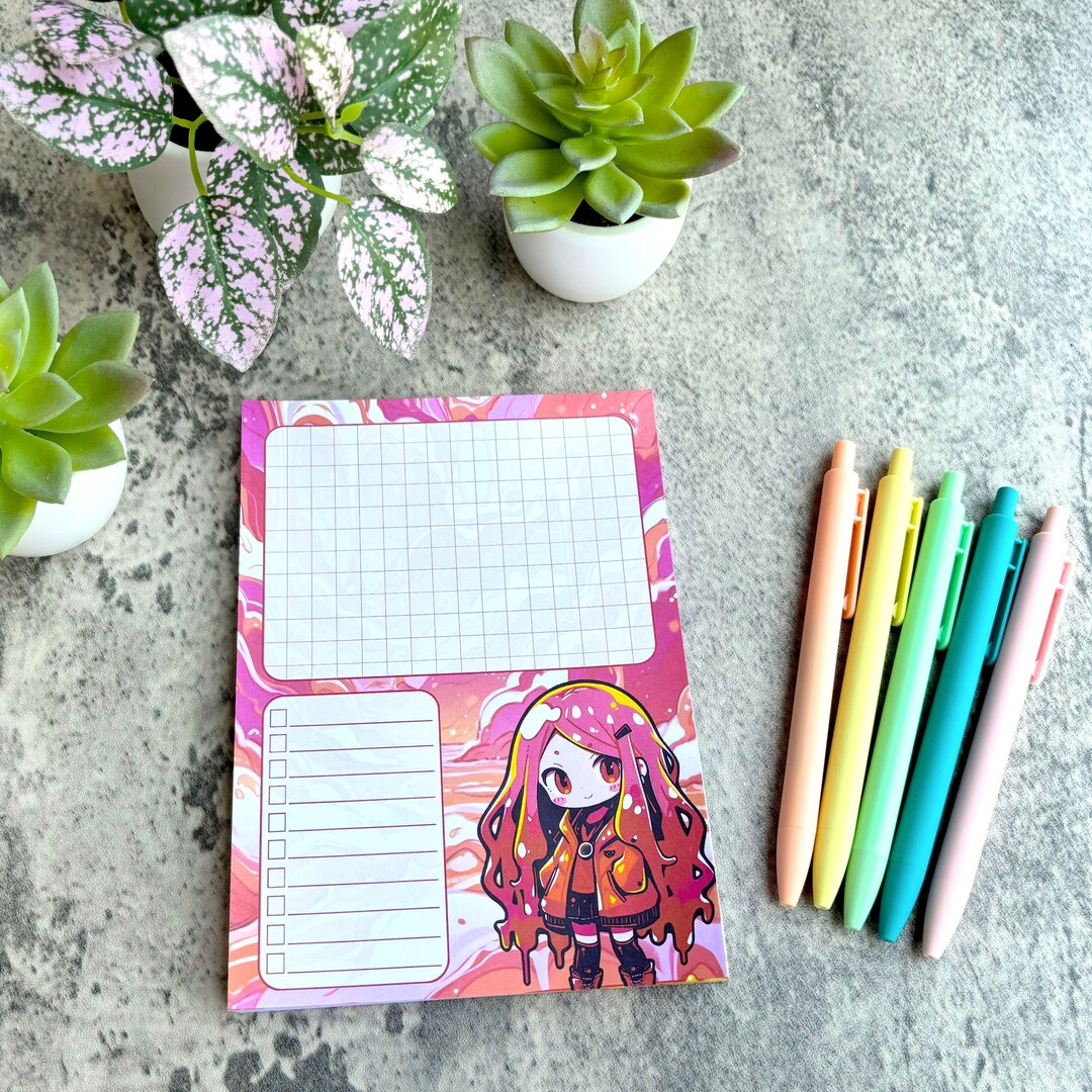 Kawaii Slime Girl Notepad, Cute Aesthetic Memo Pad, Notepad for ...