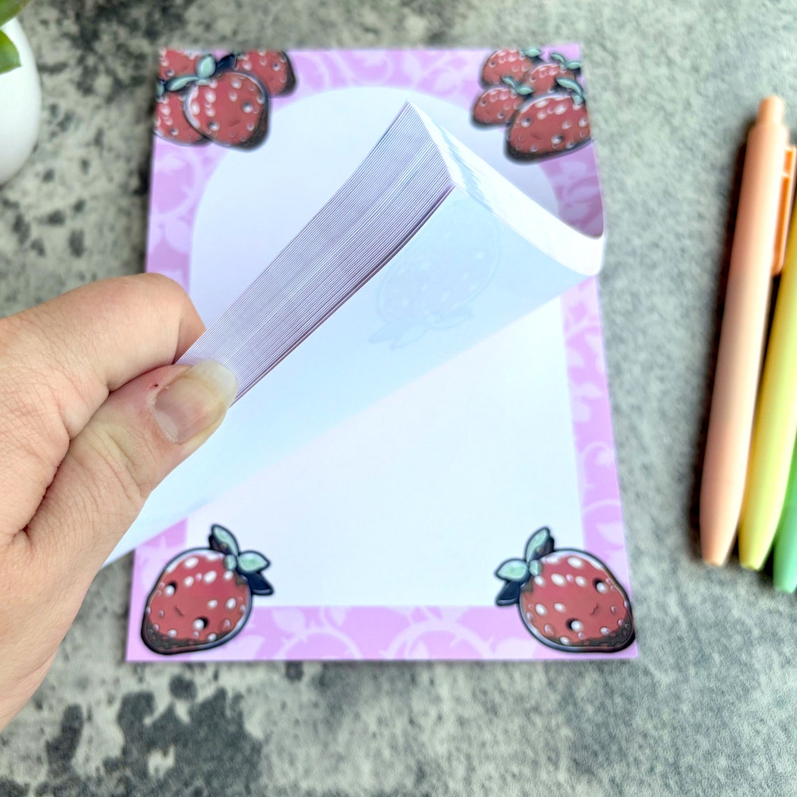 Elegant Strawberry Notepad, Cute Kawaii Aesthetic Memo Pad, Notepad for ...