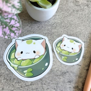 Cafe Cat Sticker, Cute Kawaii Aesthetic, Matcha Cat, Laptop Kindle ...