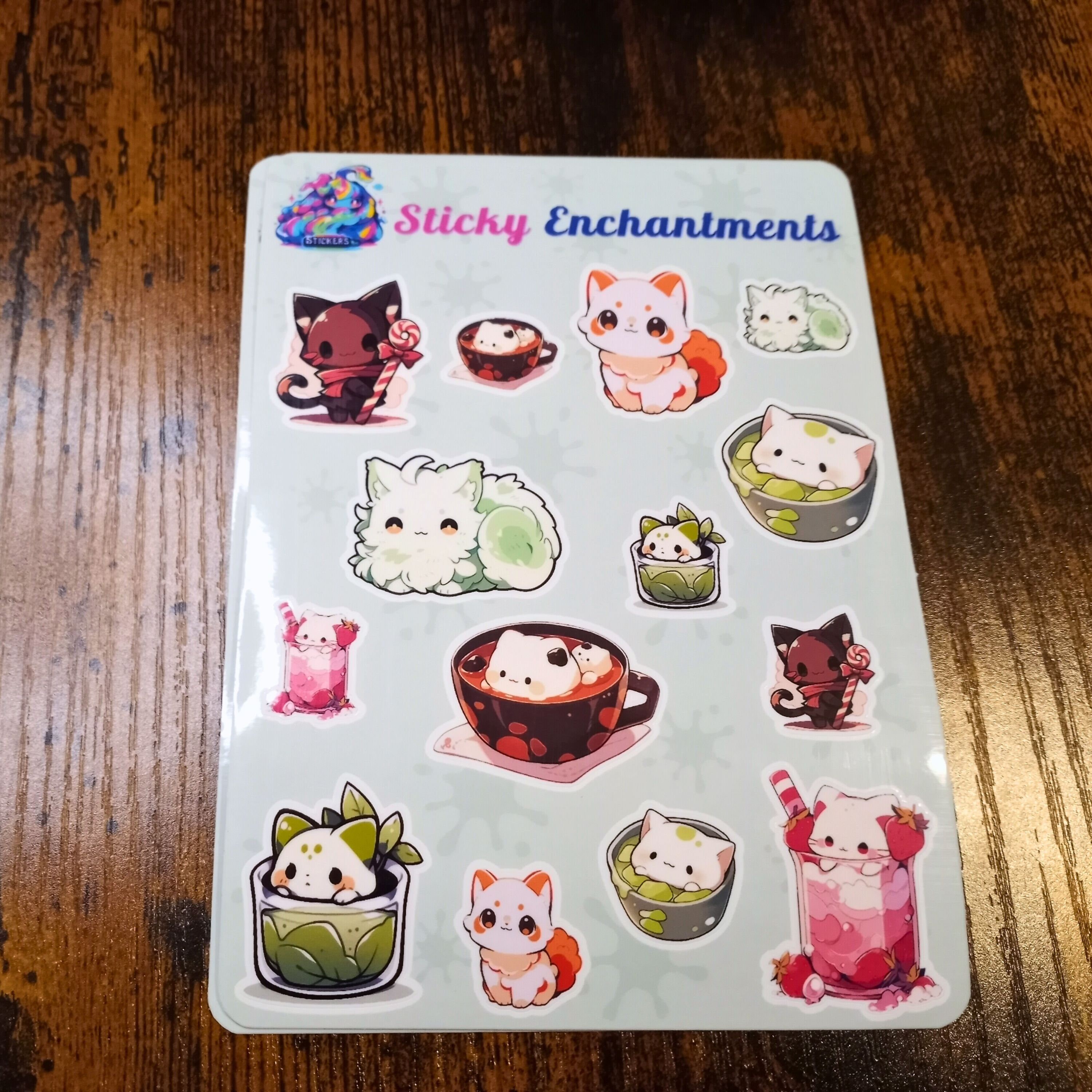 Cafe Cats Vinyl Sticker Sheet, Kawaii Aesthetic, Beverage-themed Cats ...