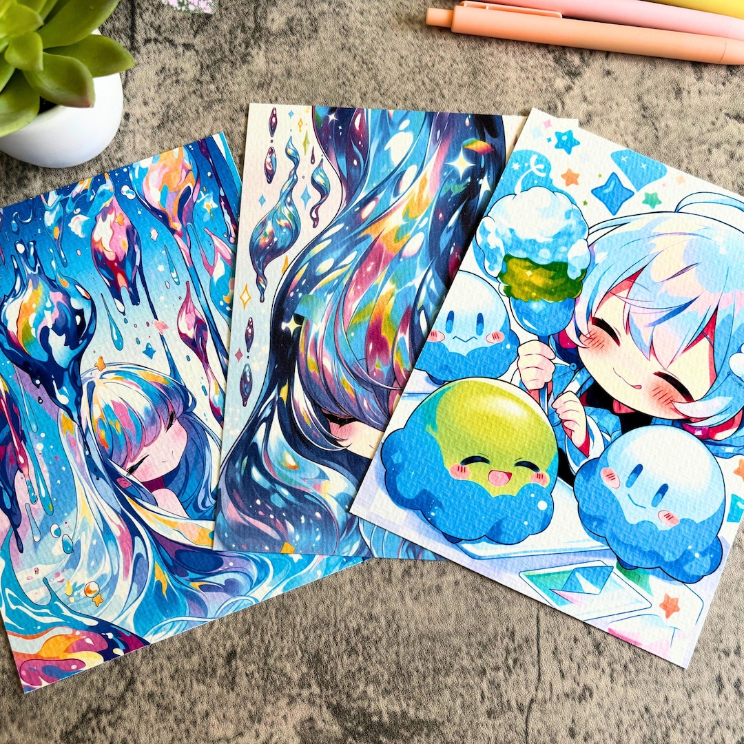 Vibrant Slime Girl Art Print, Kawaii Wall Decor, Colorful Art Print Set ...