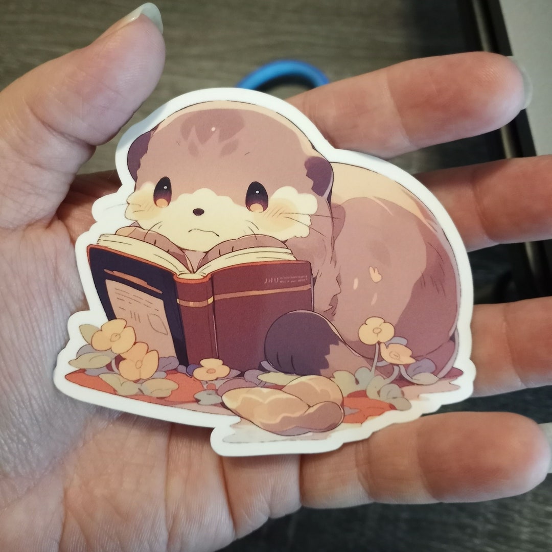 Cute Otter Reading a Book Sticker, Cute Stickers Kawaii Aesthetic ...