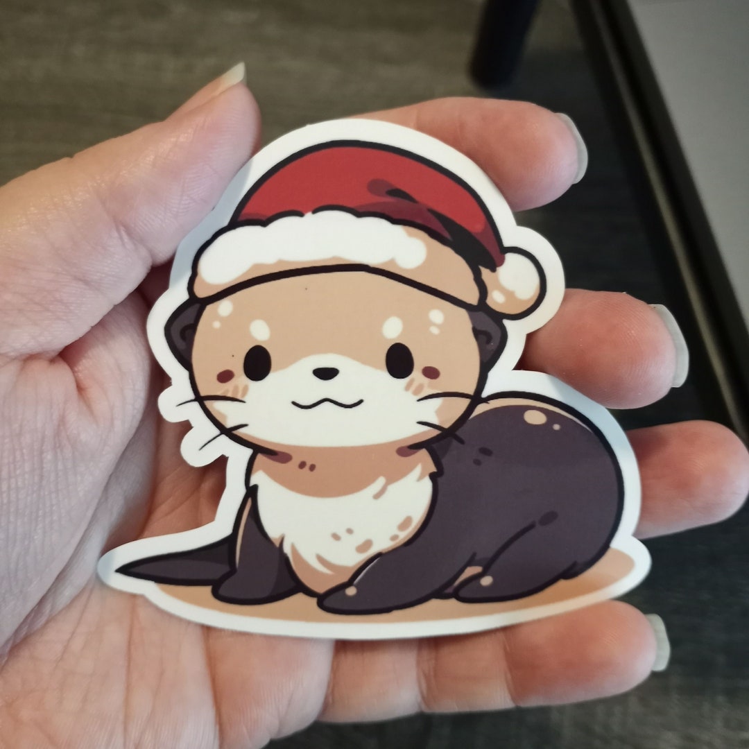 Cute Christmas Otter Sticker, Cute Stickers Kawaii Aesthetic, Planner ...