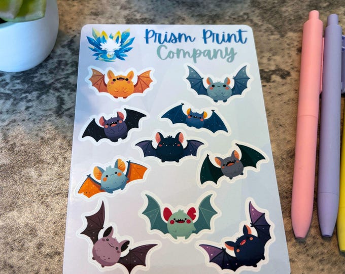 Cute Bats Vinyl Sticker Sheet, Cute Kawaii Aesthetic, Halloween ...
