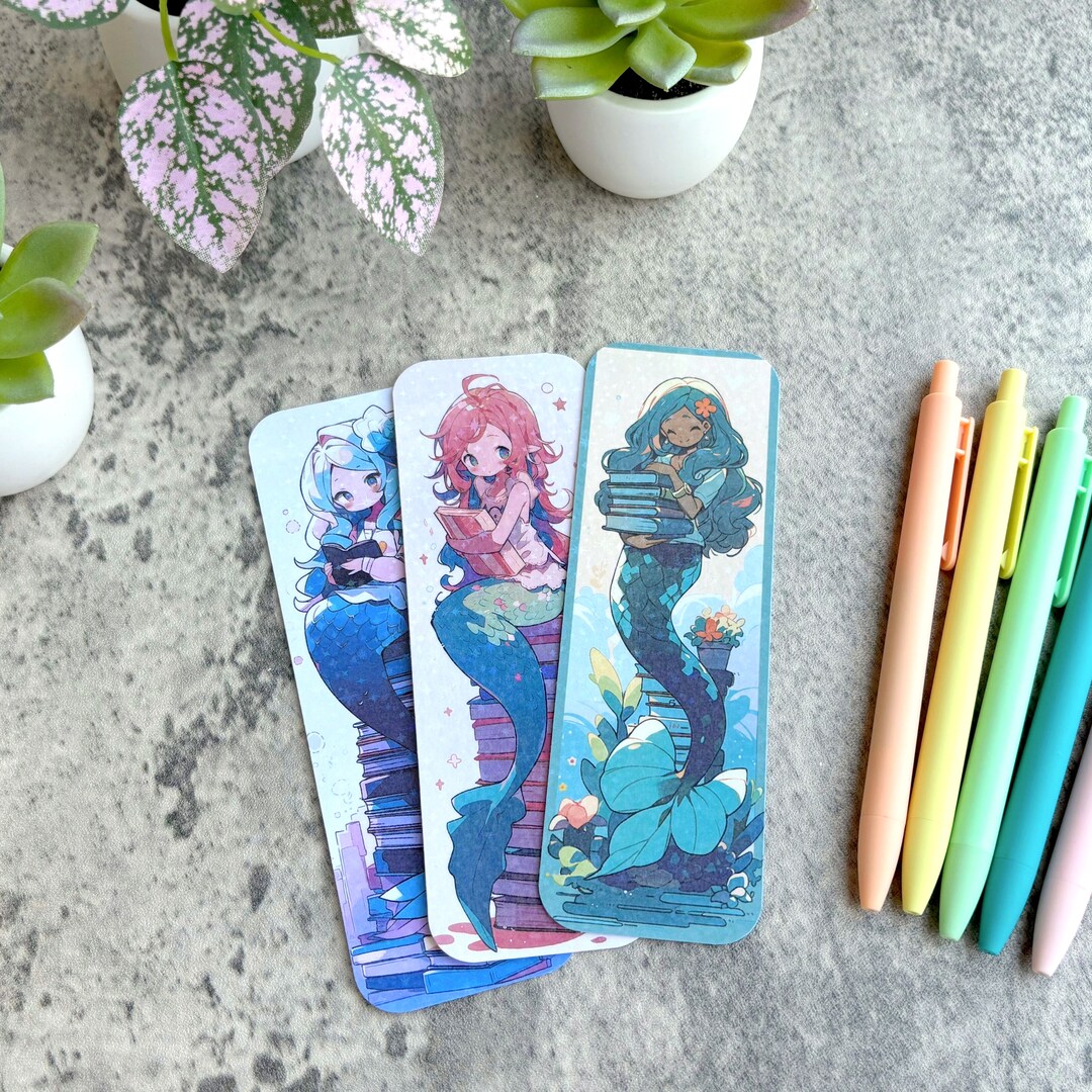 Cute Bookish Mermaid Bookmarks, Kawaii Style Design, Gifts for Book ...
